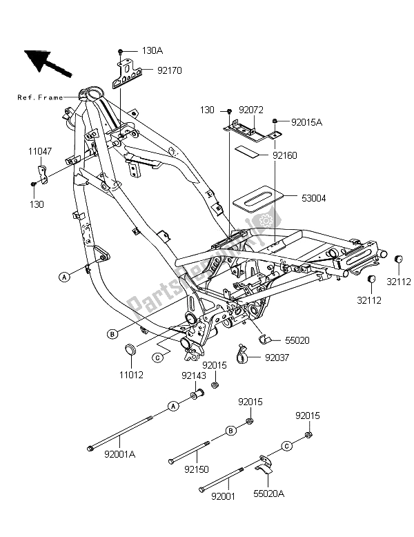 Frame fittings spare parts for Kawasaki KLE 500 from 2006 | PartsRepublik