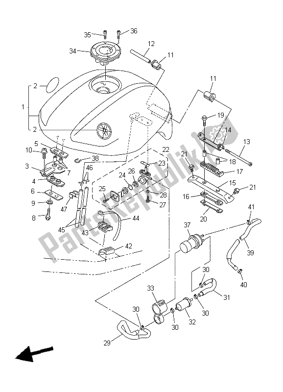 Fuel tank spare parts for Yamaha FZS 1000 S Fazer from 2004 | PartsRepublik