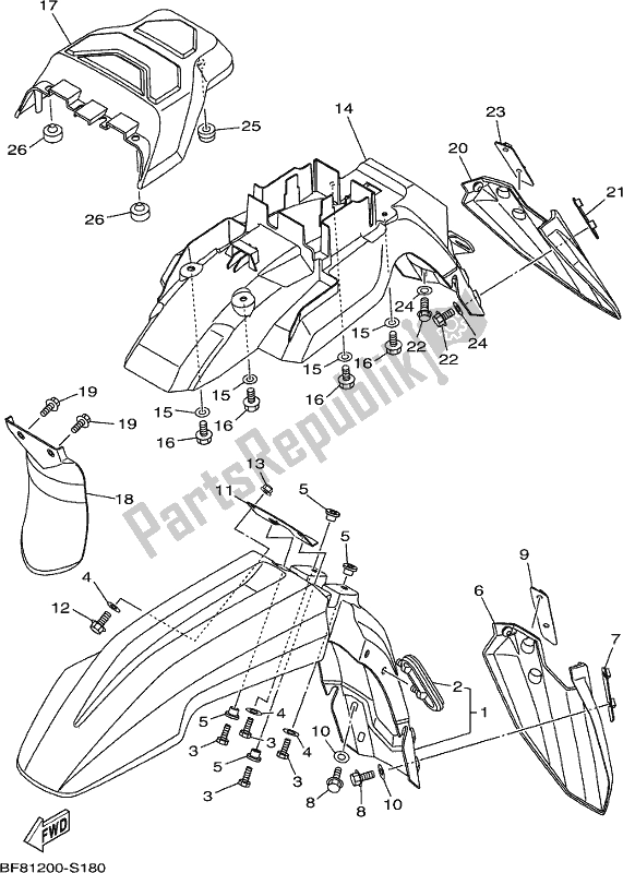 Order fender spareparts for the Yamaha AG 125 at PartsRepublik.com